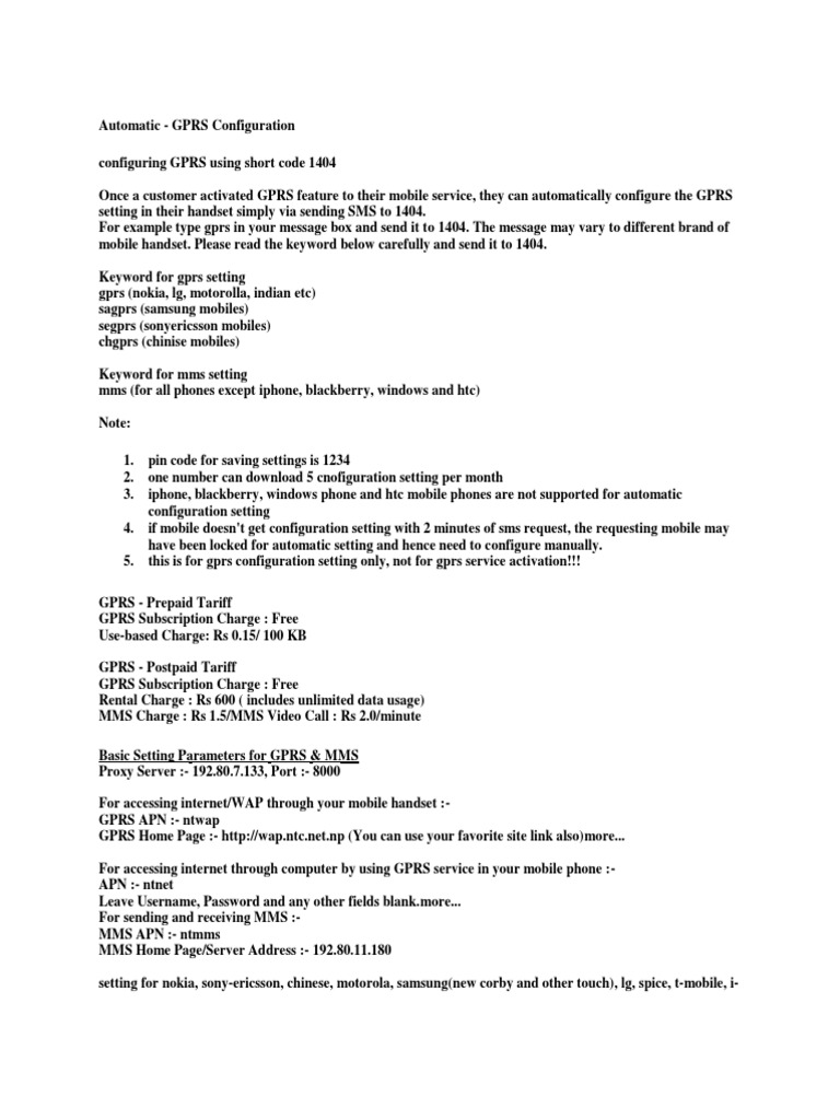 Nepal Telecom GPRS Setting | Download Free PDF | General Packet Radio ...