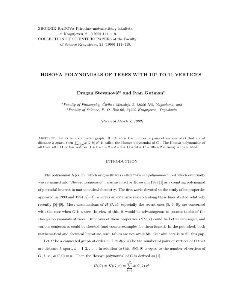Hosoya Polynomials of Small Trees | PDF | Mathematical Relations ...