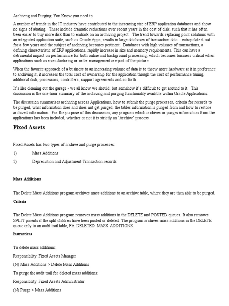 Archiving and Purging | PDF | Oracle Database | Invoice