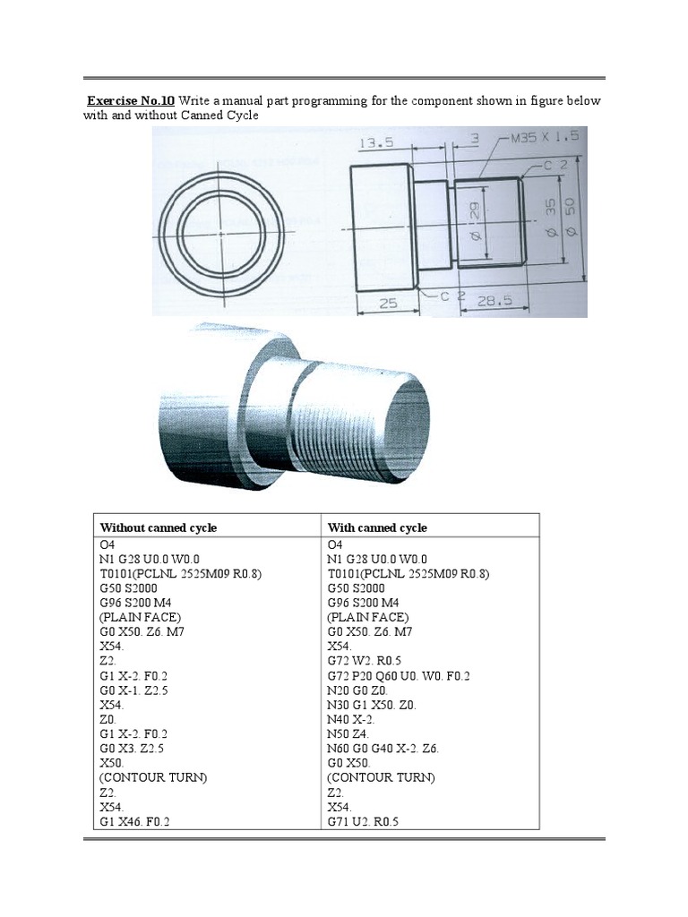 Exercise No.10 Write A Manual Part Programming For The Component Shown ...