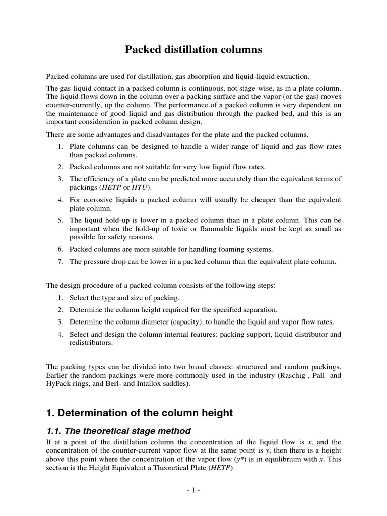 Packed Distillation Columns: 1. Determination of The Column Height | PDF | Laboratory Techniques ...