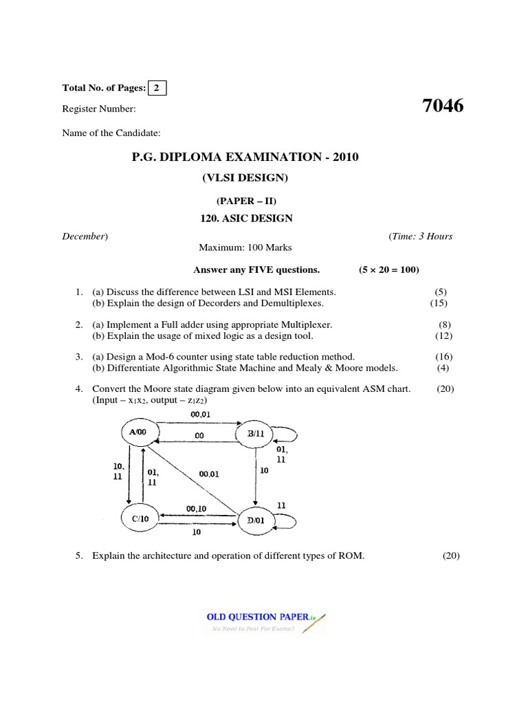 P.G. Diploma Examination - 2010: (Vlsi Design) | PDF