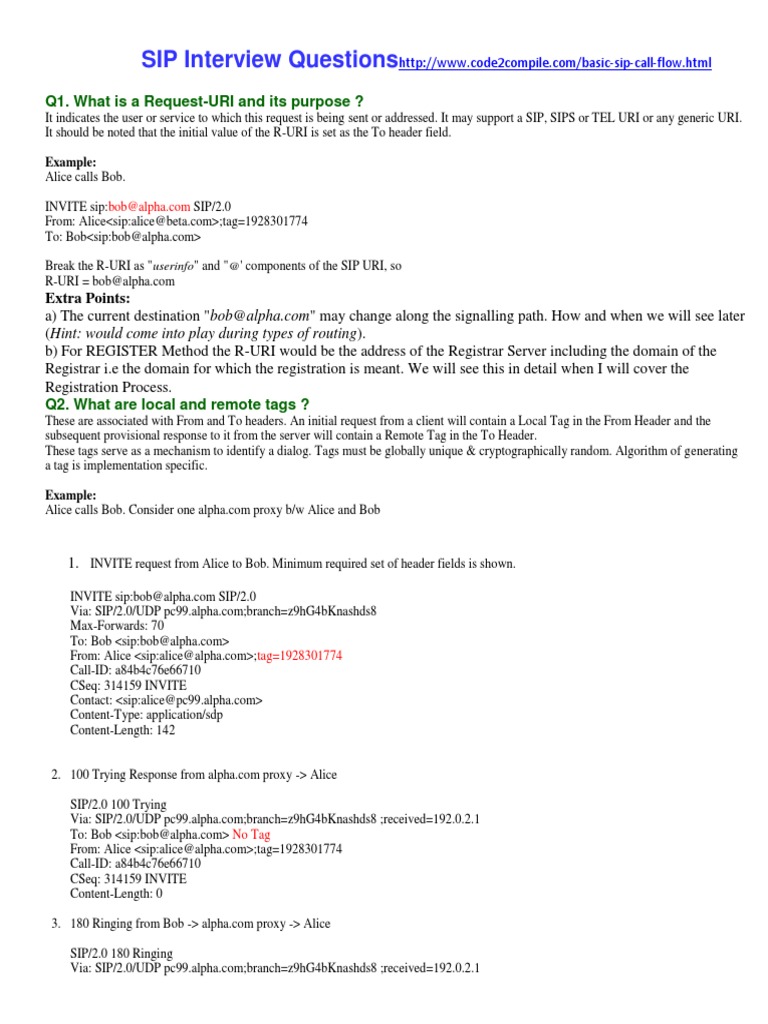 SIP Interview Questions: Q1. What Is A Request-URI and Its Purpose ? | PDF | Session Initiation ...