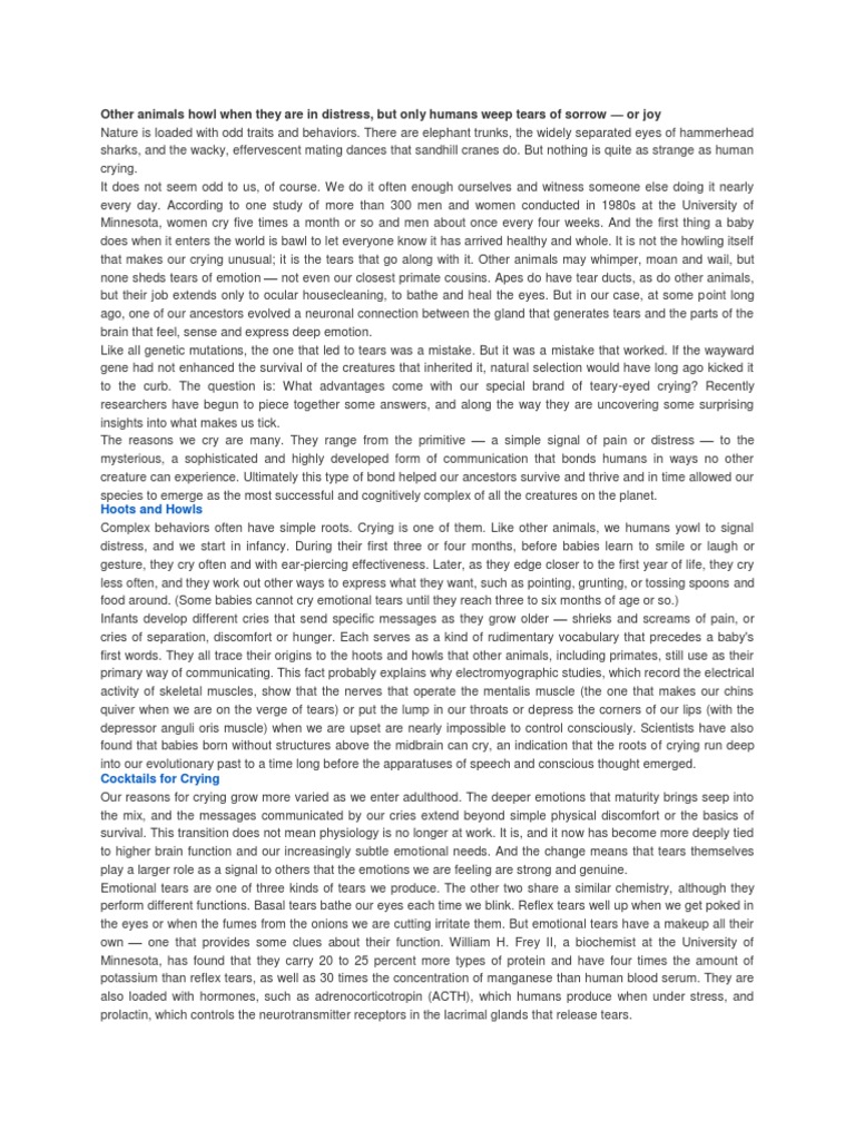 Other Animals Howl When They Are in Distress, But Only Humans Weep ...