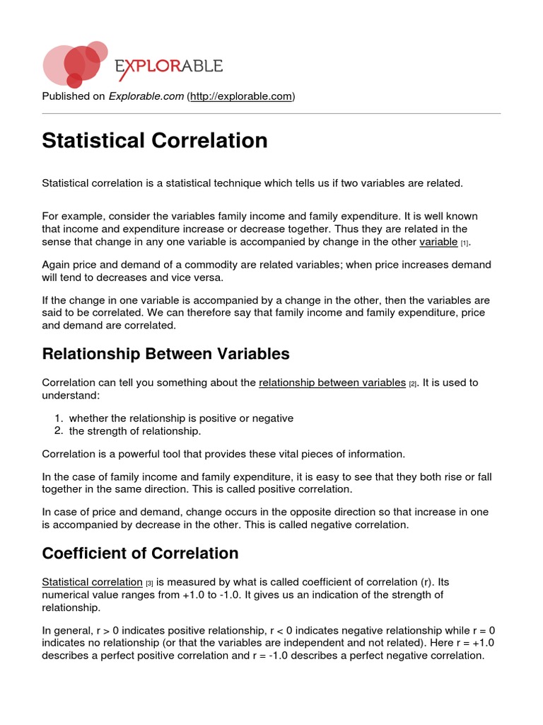 Statistical Correlation: Relationship Between Variables | PDF | Correlation And Dependence ...