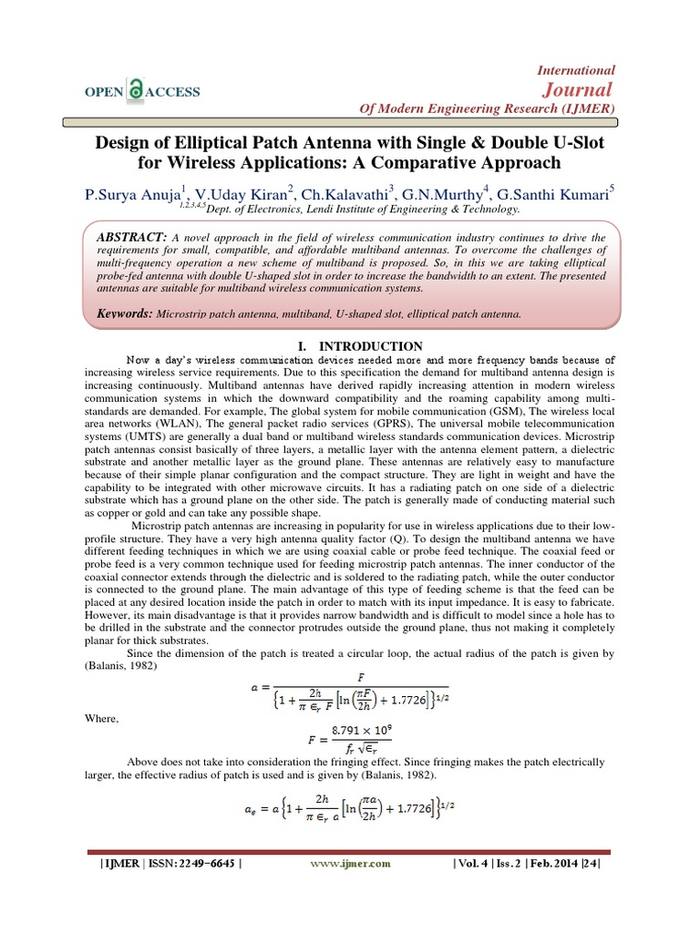 Design of Elliptical Patch Antenna With Single & Double U-Slot For ...