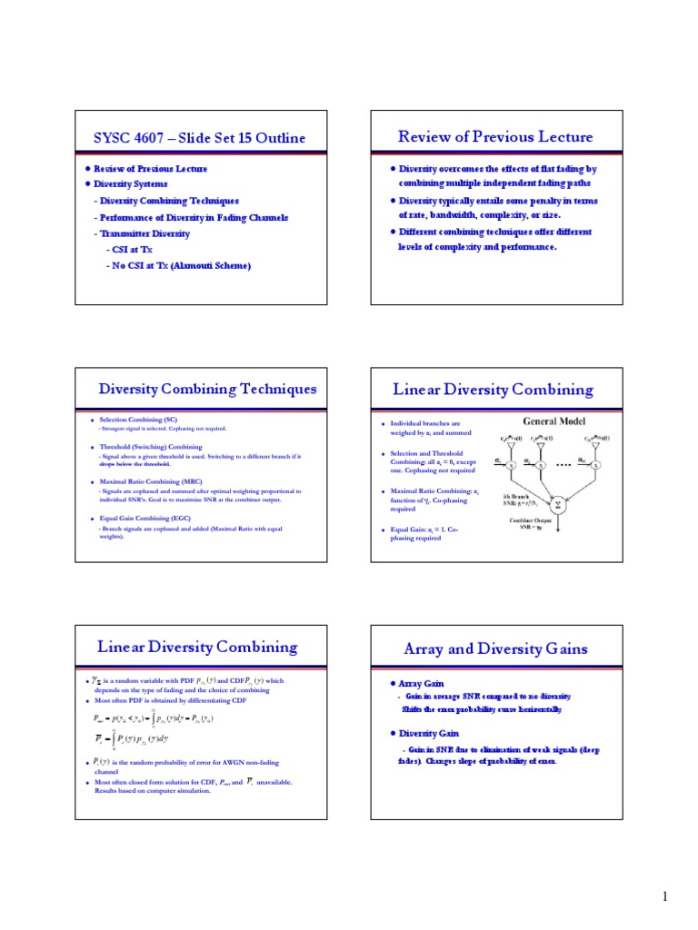 Review of Previous Lecture: SYSC 4607 - Slide Set 15 Outline | PDF | Signal To Noise Ratio | Chi ...