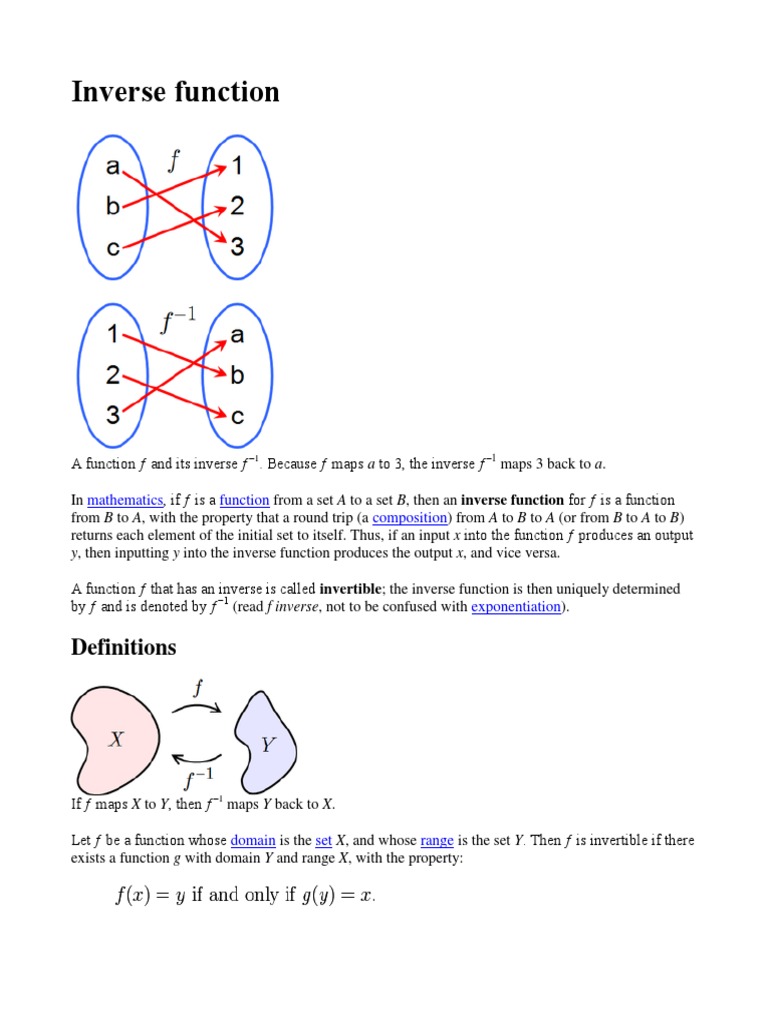 Inverse Function: Definitions | Download Free PDF | Function ...