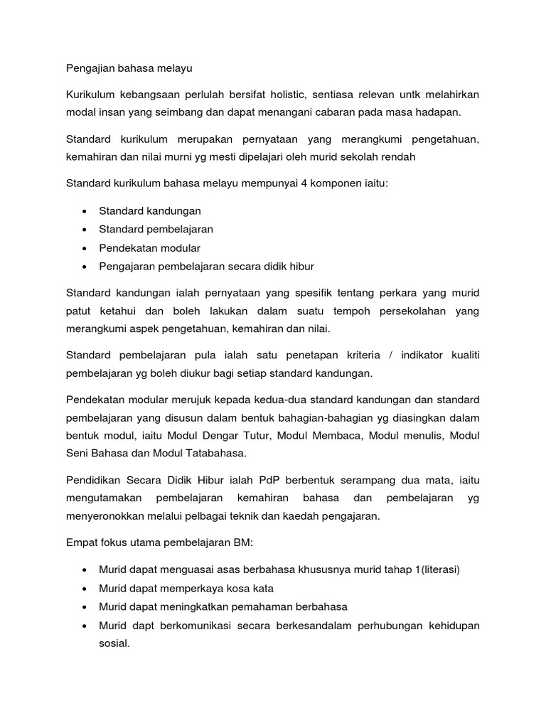Pengajian Bahasa Melayu Nota Ringkas | PDF