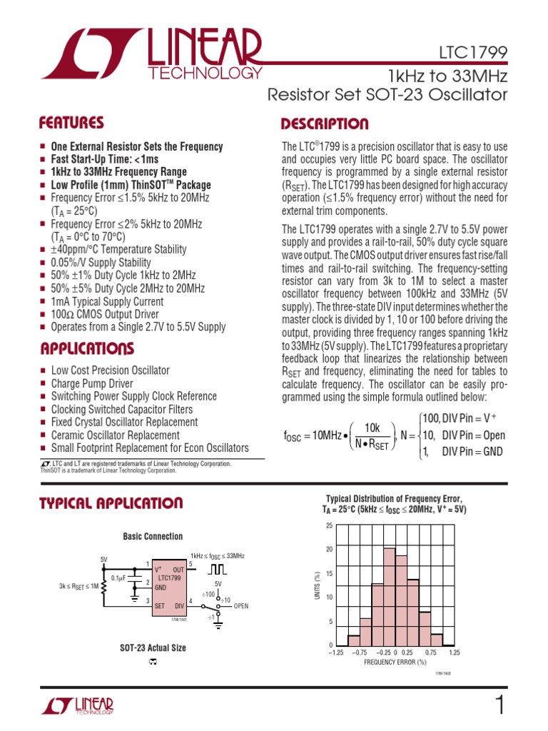 LTC1799 Datasheet | PDF | Electronic Oscillator | Resistor