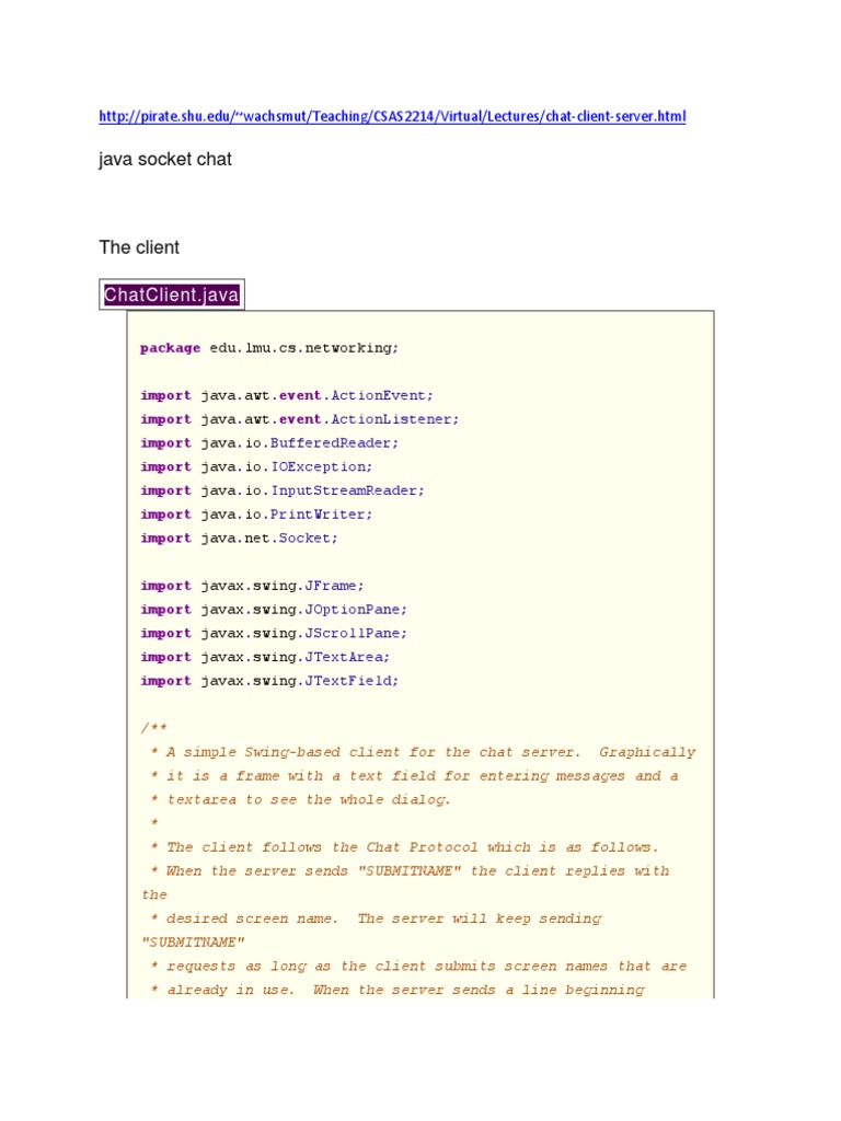 Java Socket Chat | PDF | Network Socket | Network Protocols