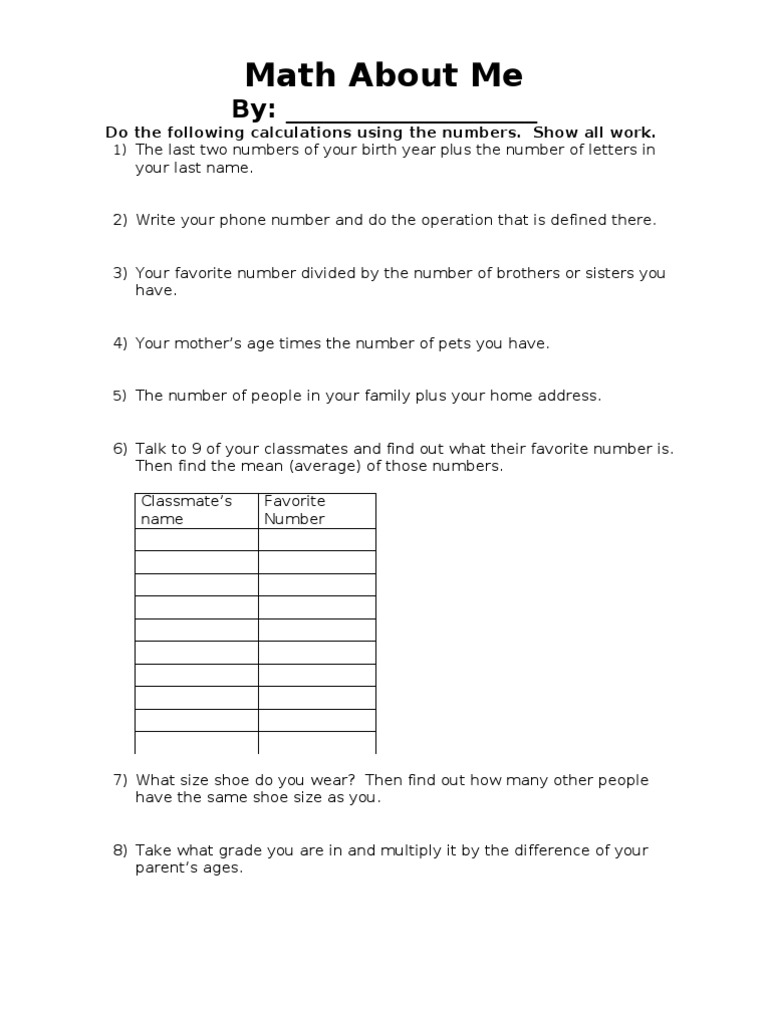 Math About Me | PDF | Teaching Mathematics