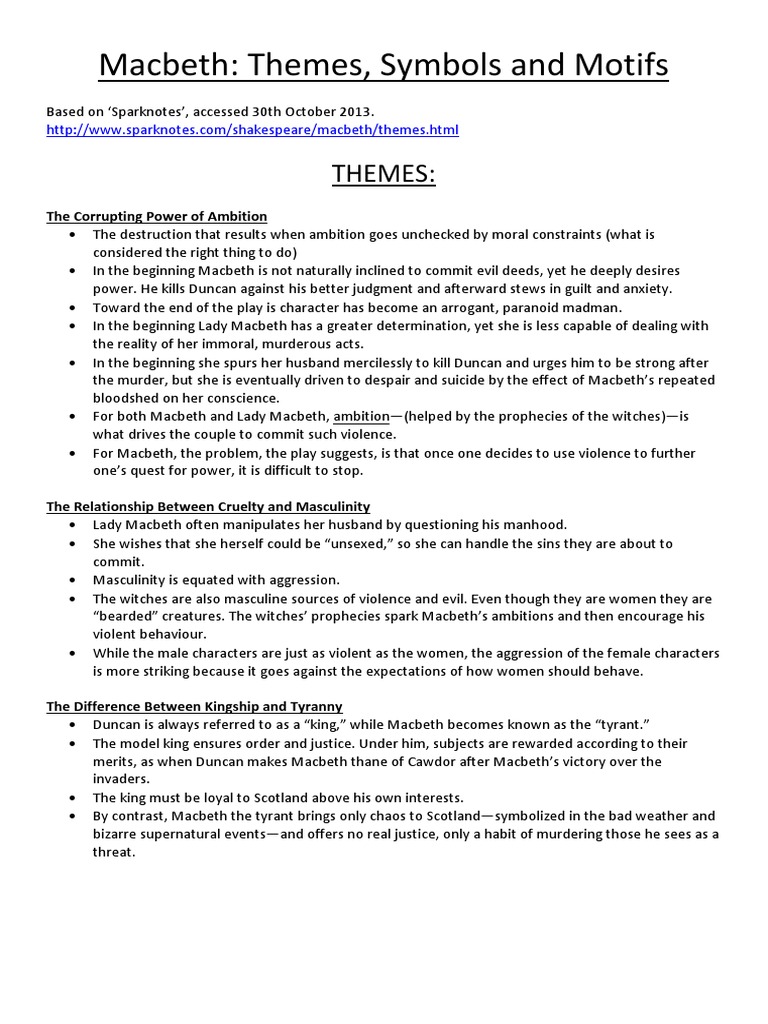 Macbeth: Themes, Symbols and Motifs | PDF | Macbeth | Shakespearean ...