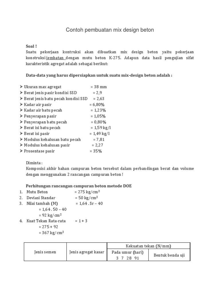 Contoh Pembuatan Mix Design Beton | PDF
