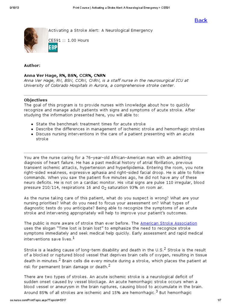 Activating A Stroke Alert - A Neurological Emergency - CE591 | PDF ...