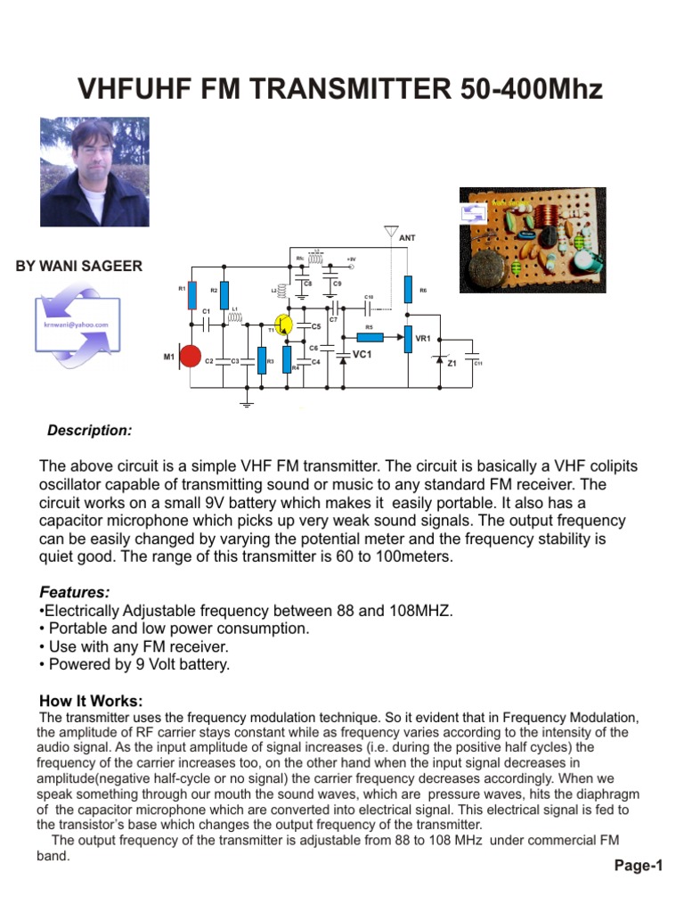 VHF Mini FM Transmitter | PDF | Frequency Modulation | Capacitor