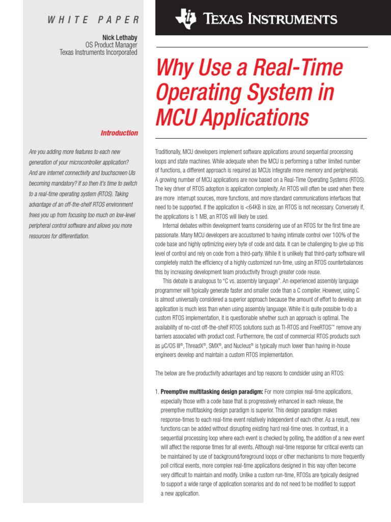 Why Use Rtos For Mcu Dev Pdf Microcontroller Operating System