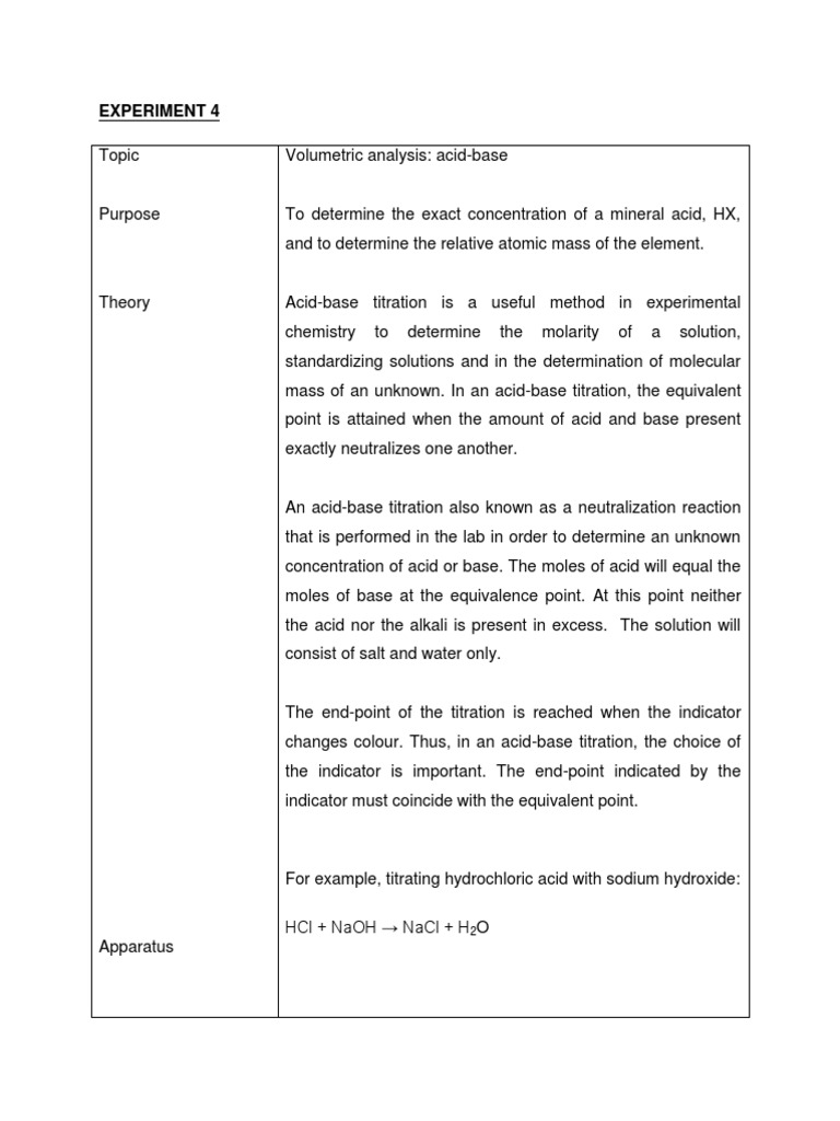 Volumetric Experiment | PDF | Titration | Chemistry
