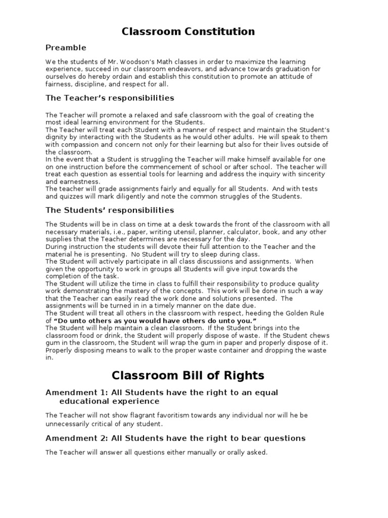 Classroom Constitution | PDF | Classroom | Homework