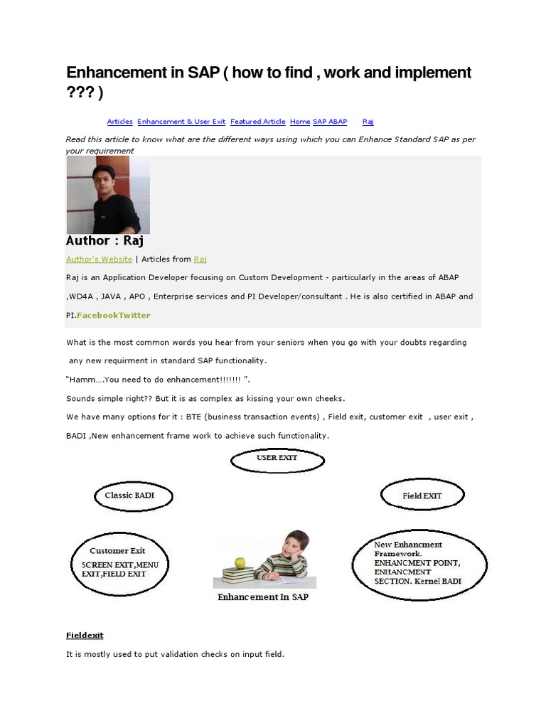 Enhancement in SAP (How To Find, Work and Implement ???) : Author: Raj ...