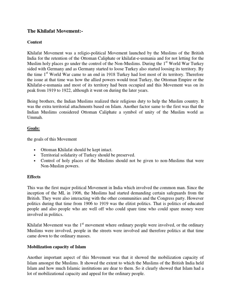 khilafat movement complete | Caliphate | Indian National Congress