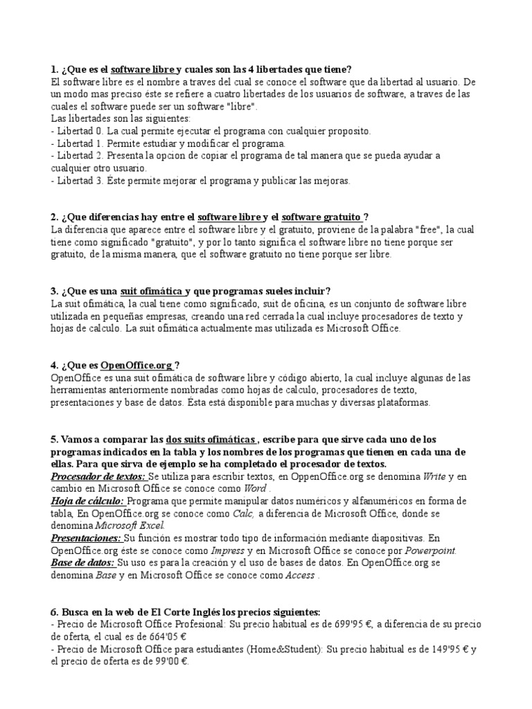 Respuestas Software Libre | PDF | Microsoft Office | Software libre
