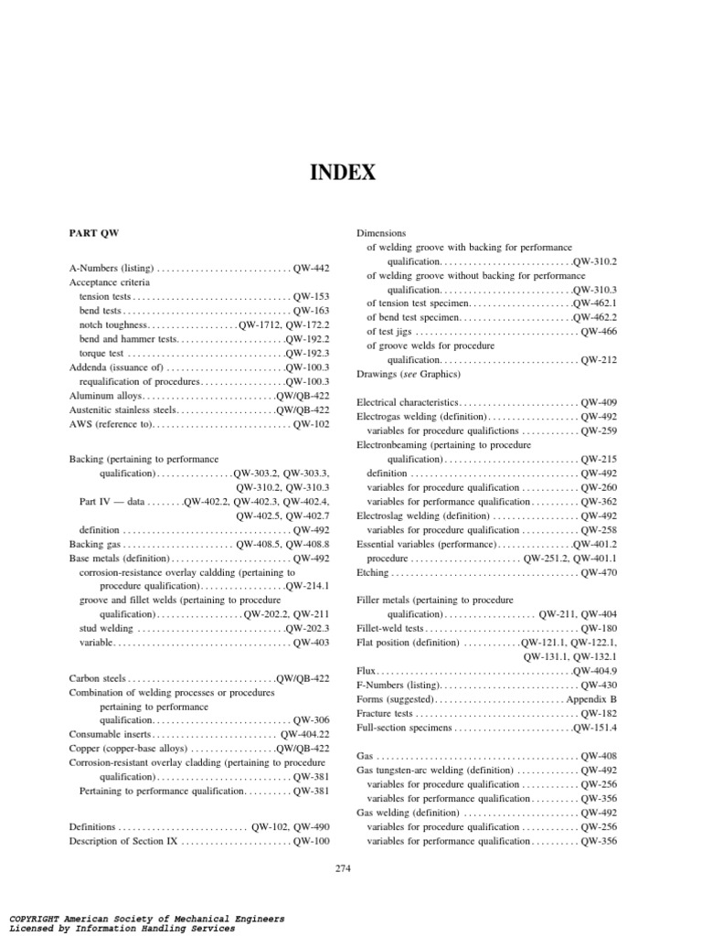 Asme Sec Ix Index | PDF | Welding | Construction