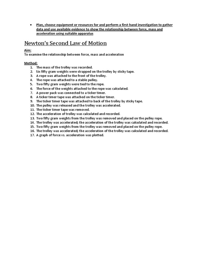 Investigating the Relationship Between Force, Mass and Acceleration ...