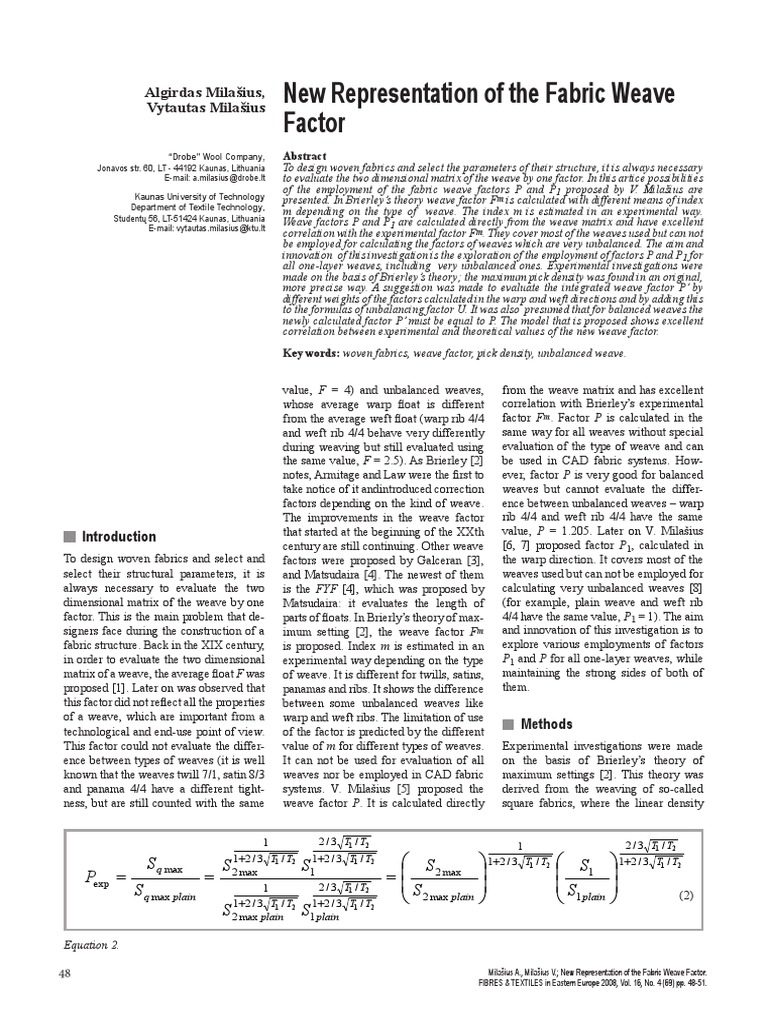 2008-4-48-New Representation of The Fabric Weave Factor | PDF | Weaving ...