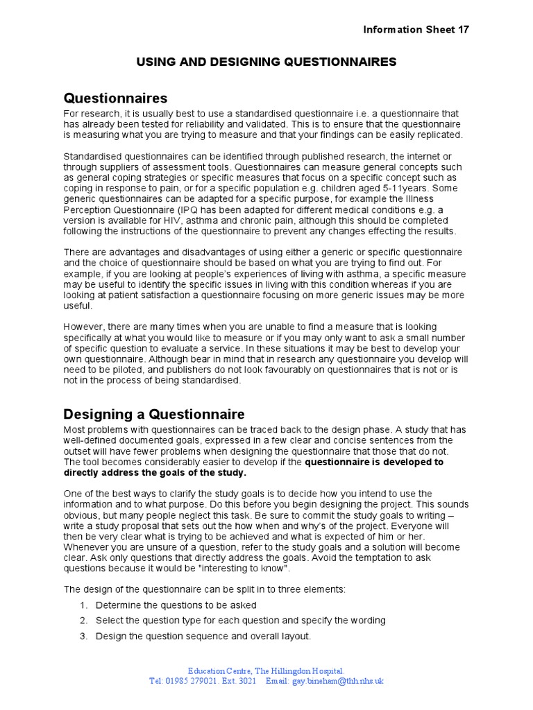 Questionnaires: Using and Designing Questionnaires | PDF ...