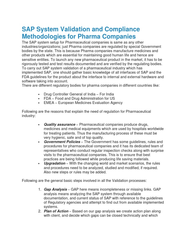 SAP System Validation and Compliance Methodologies For Pharma Companies ...