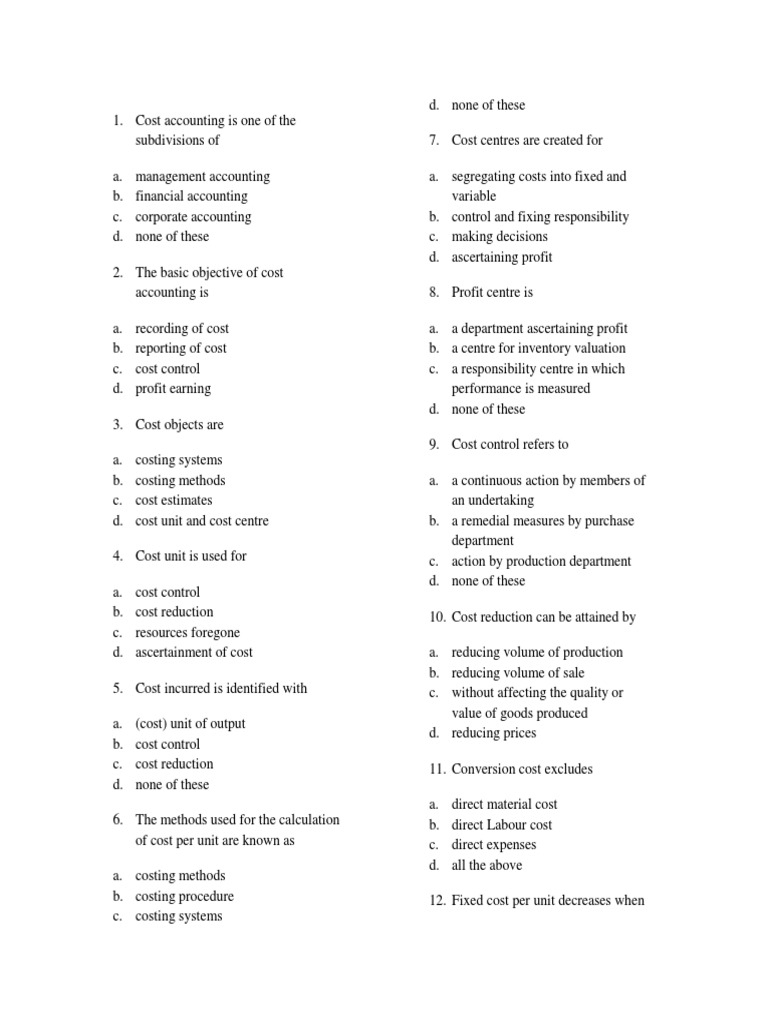 Cost Accounting Test | PDF | Cost Accounting | Cost