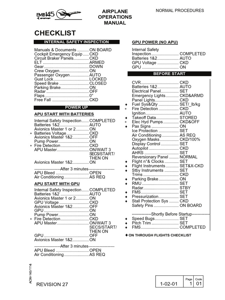 ERJ145 Normal Checklist | PDF | Avionics | Aerospace