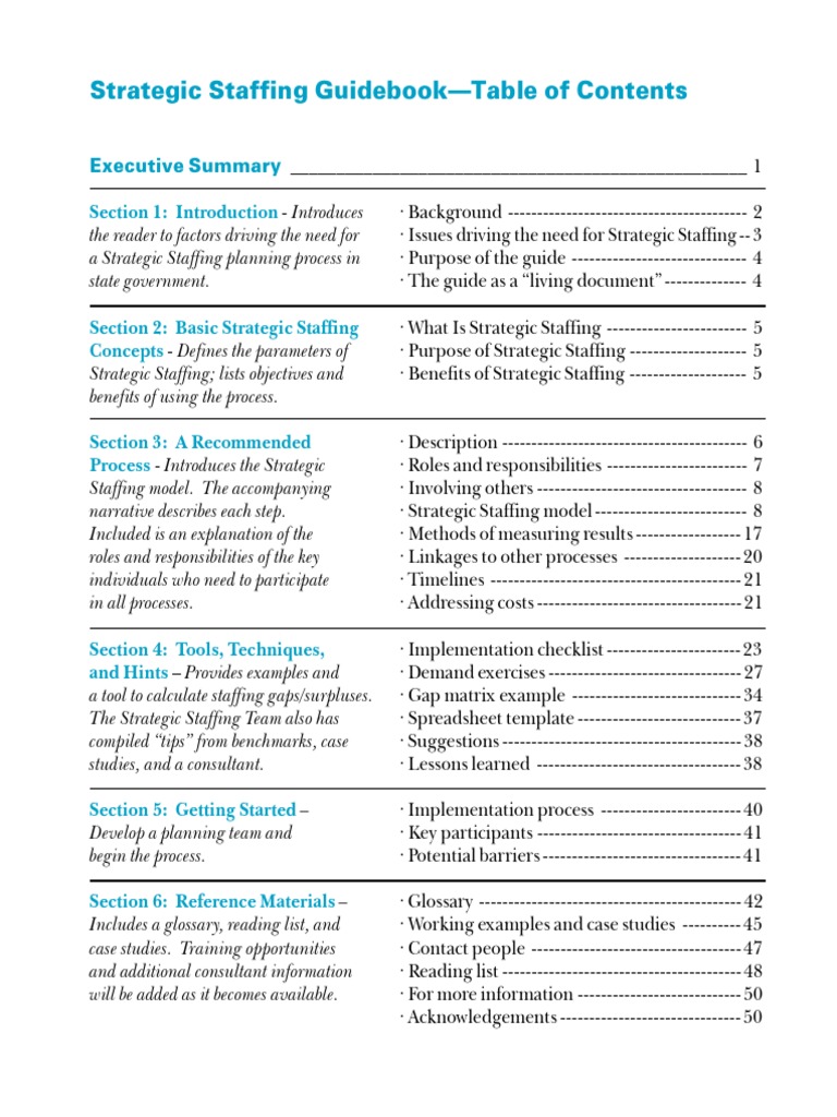 Strategic Staffing Guidebook Table of Contents: Executive Summary ...