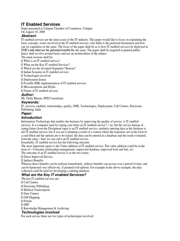 IT Enabled Services | PDF | Business Process Outsourcing | Customer ...
