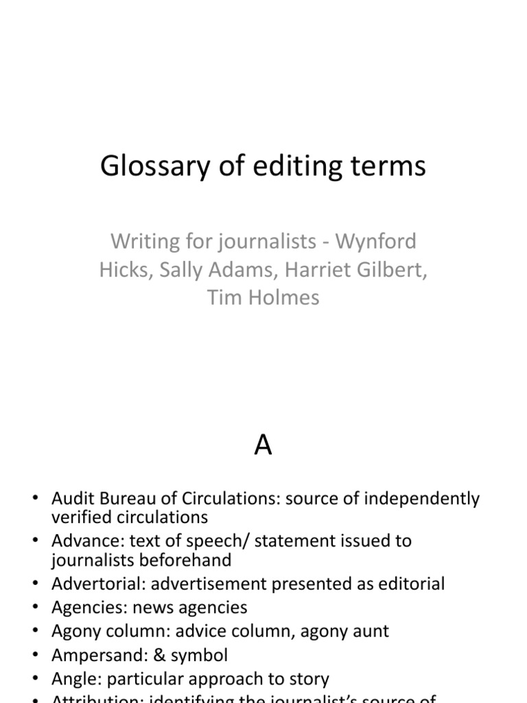 Glossary of Editing Terms: Writing For Journalists - Wynford Hicks ...