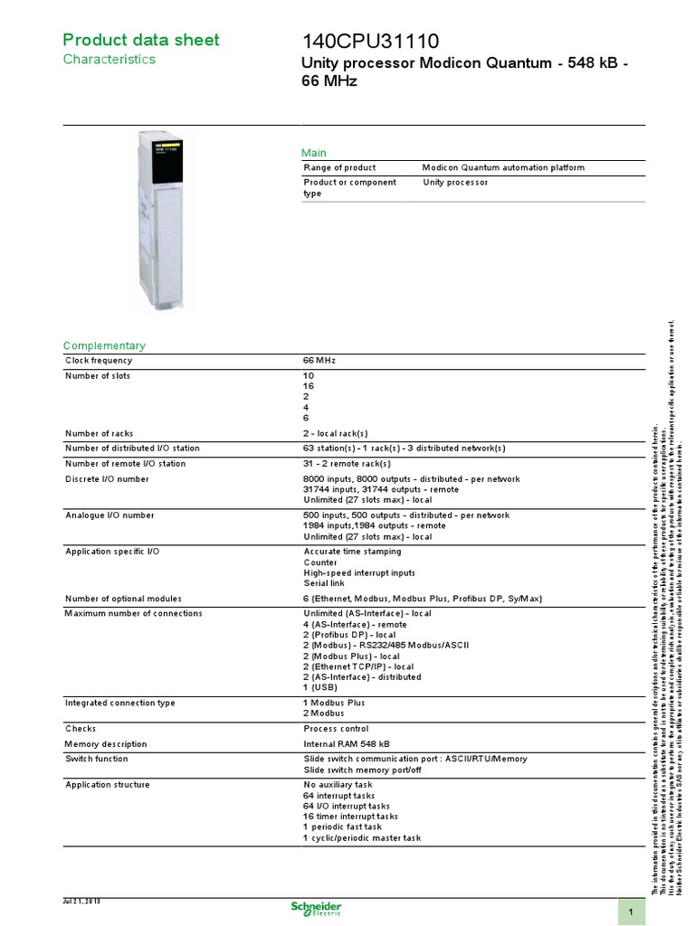 Modicon Quantum Automation Platform 140CPU31110 | PDF | Input/Output ...