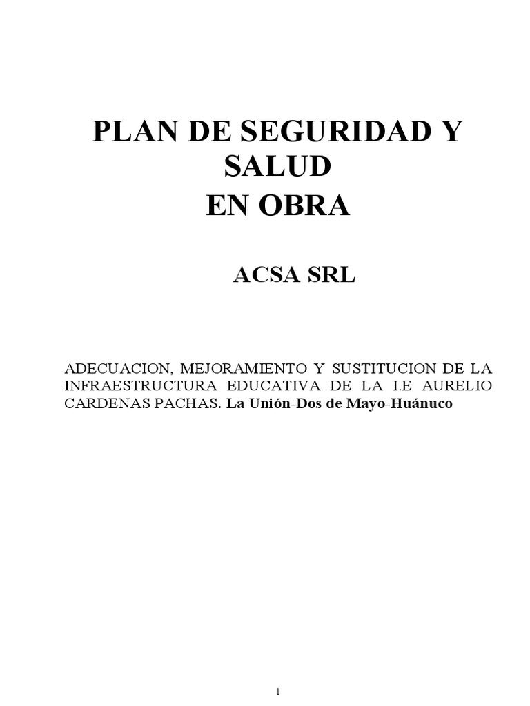 8.plan de Seguridad y Salud Acsa Srl. (Encuadernado) | PDF | Primeros auxilios | Derecho laboral