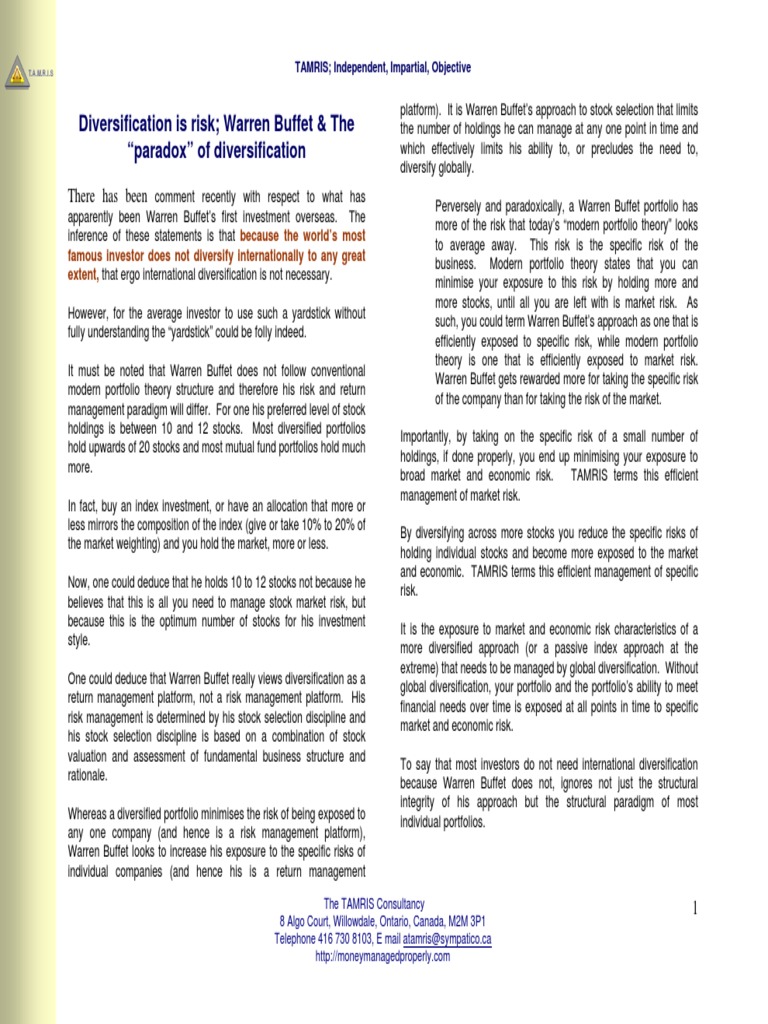Understanding Diversification Risks | PDF | Diversification (Finance ...