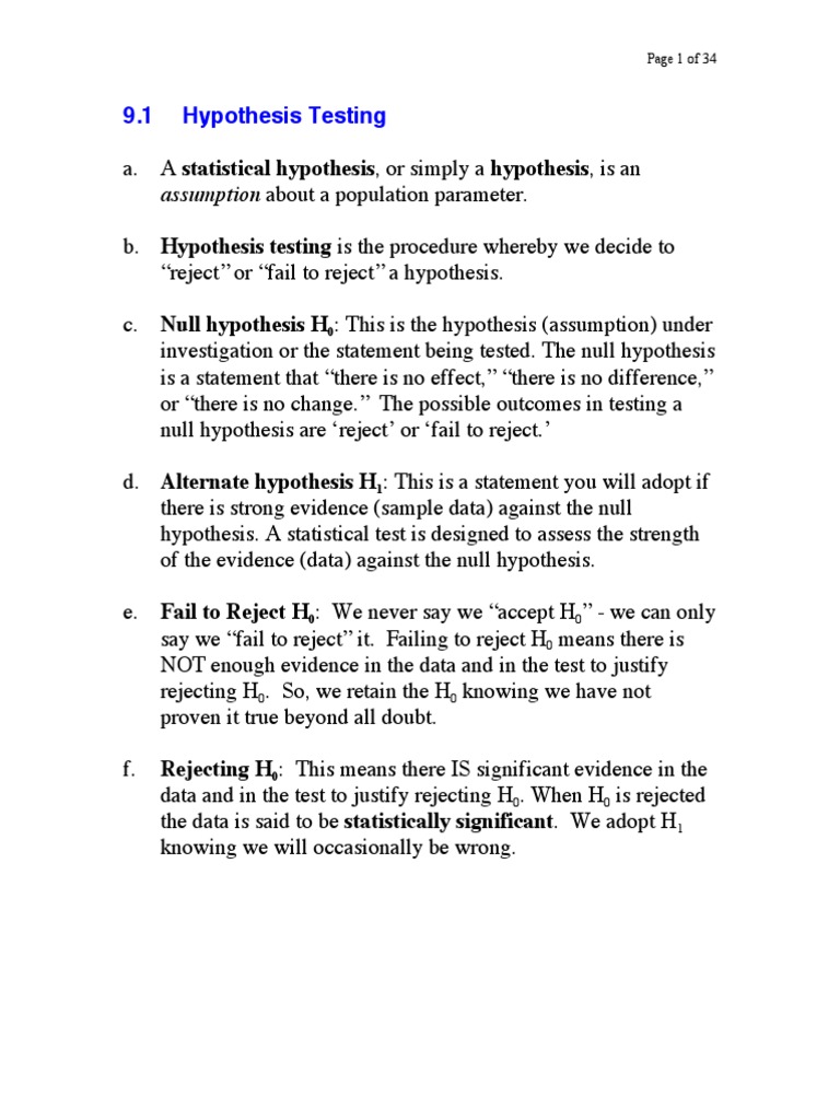 A Statistical Analysis of Hypothesis Testing Concepts and Worked ...