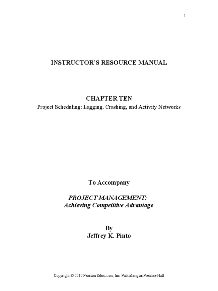 Instructor'S Resource Manual: Project Scheduling: Lagging, Crashing, and Activity Networks | PDF ...
