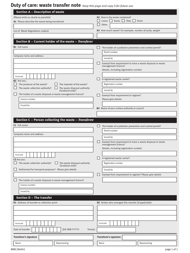 Waste Transfer Note Template Guide | PDF