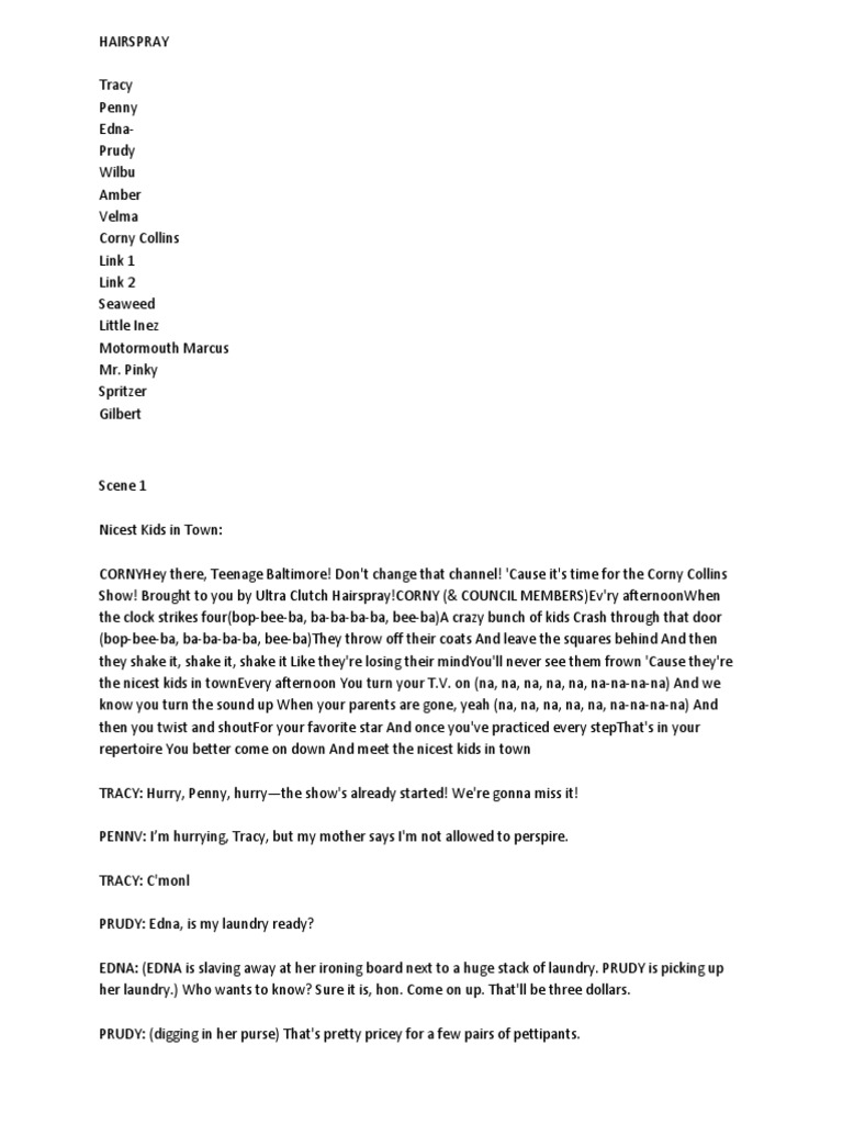 Hairspray Script | PDF