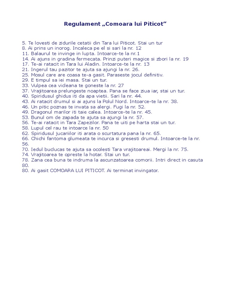 Regulament Piticot | PDF