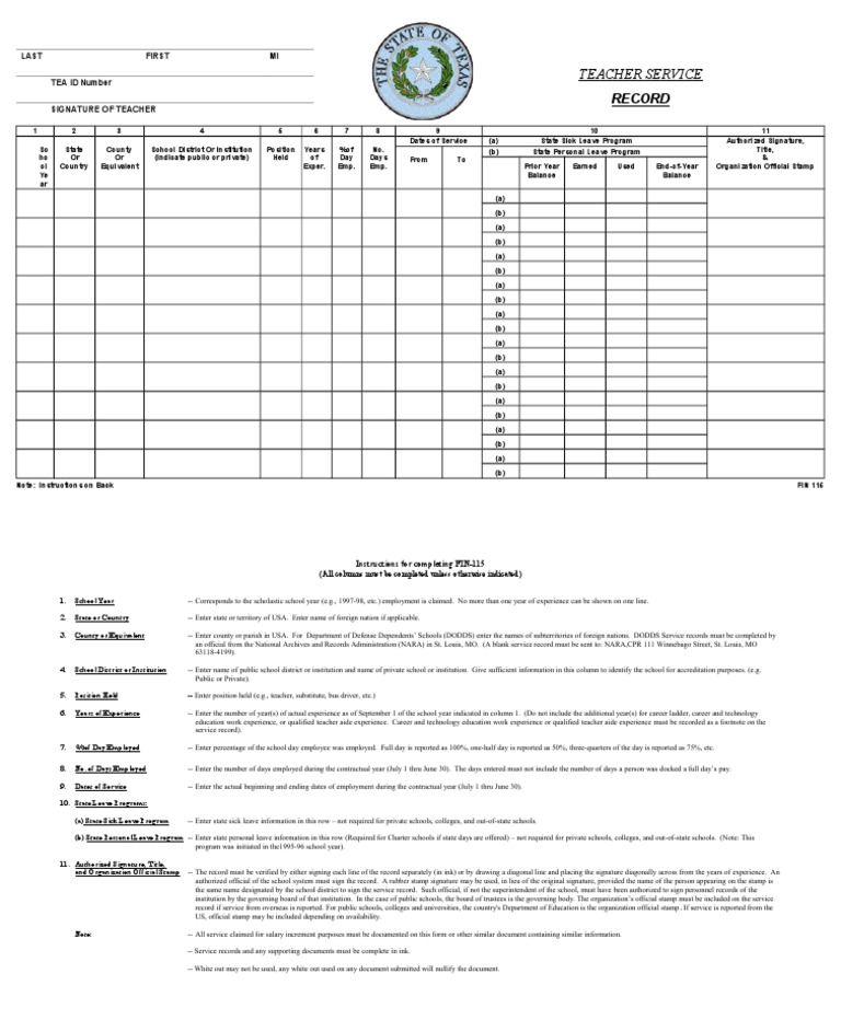 Teacher Service Record Instructions | PDF | Business