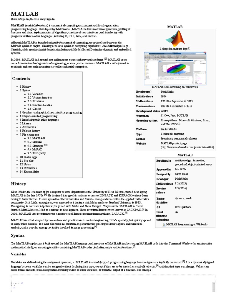 Matlab Wikipedia The Free Encyclopedia Matlab Class Computer Programming