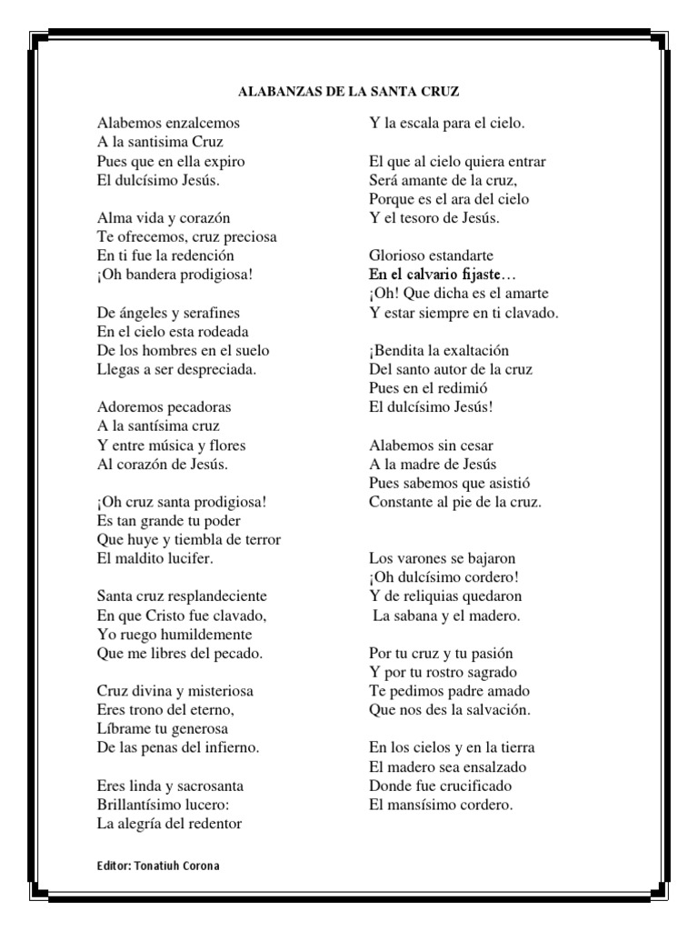 Alabanzas a la Santa Cruz: Letra y Acordes | PDF | María, madre de ...