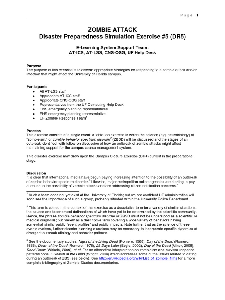 Florida Zombie Attack Preparedness Exercise | PDF | Emergency ...