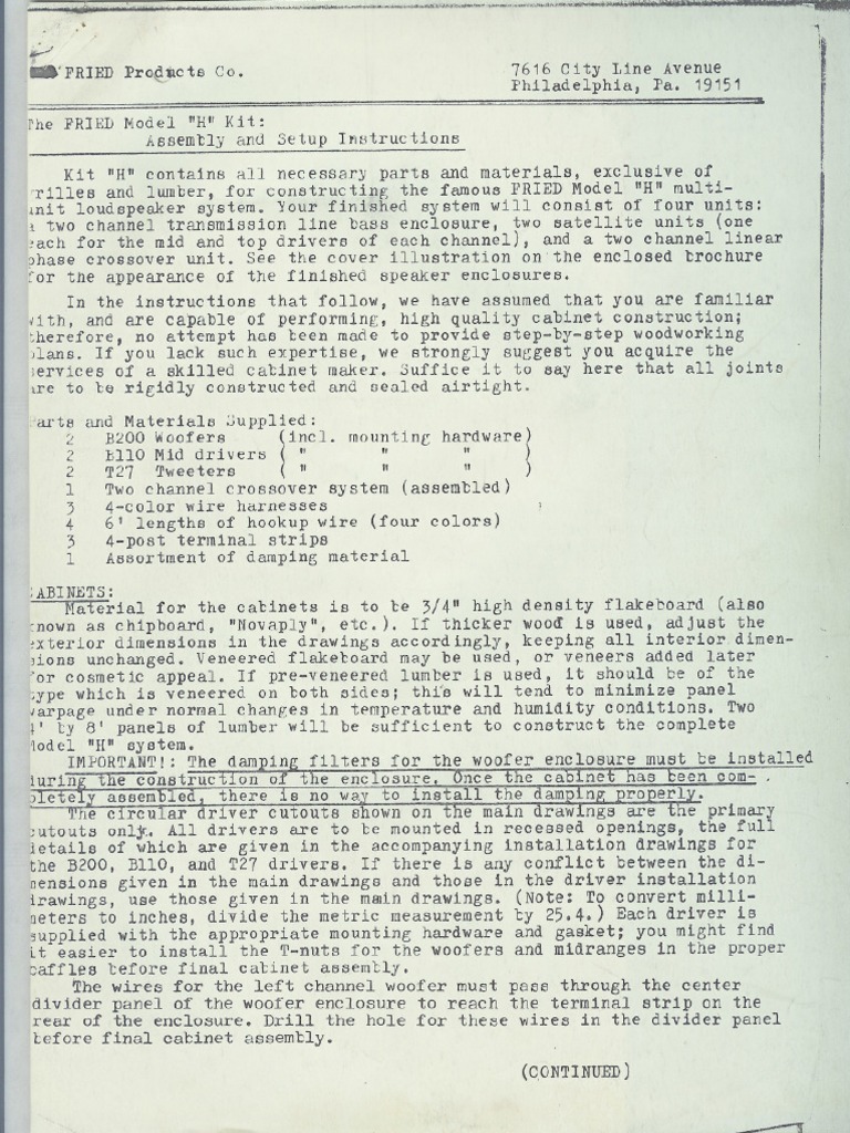 Fried Model H Kit Assembly and Setup Instructions | PDF | Loudspeaker ...