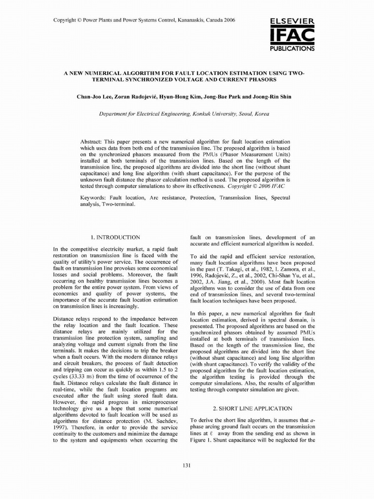 A New Numerical Algorithm For Fault Location Estimation Using Two-Terminal Synchronized Voltage ...